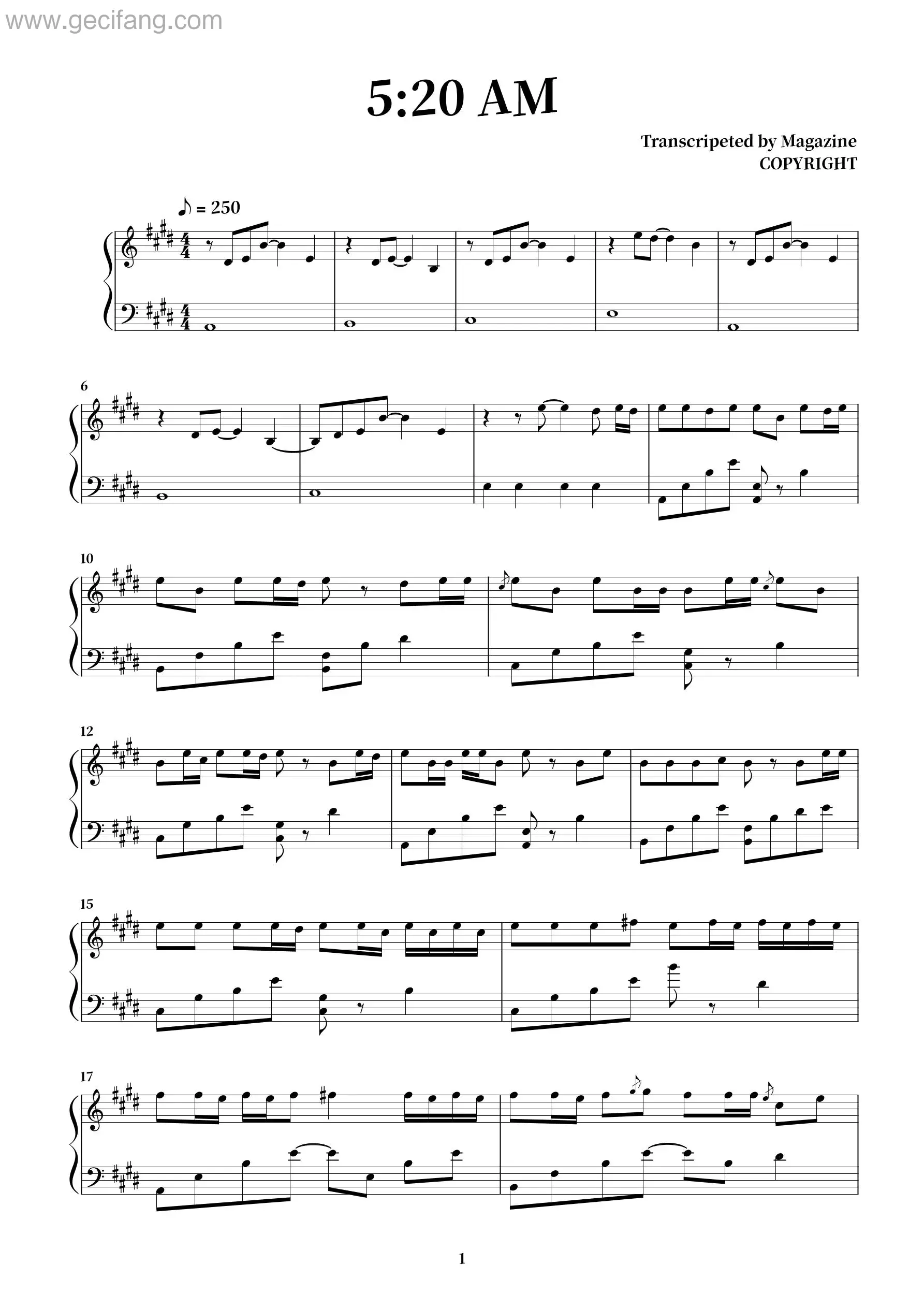 5:20AM歌词|钢琴谱|竖笛谱 - 刀酱 - 歌词坊